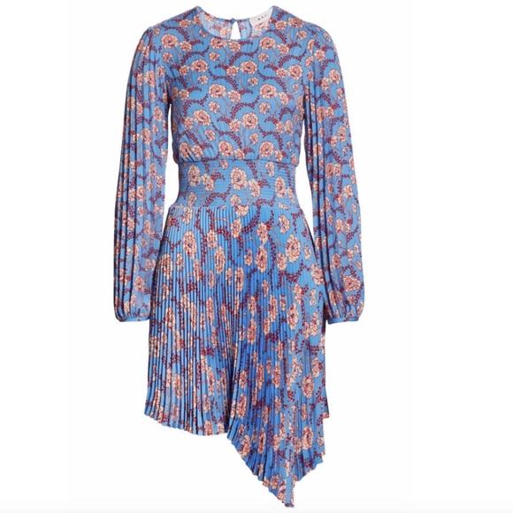 Dresses | Alc Blue With Tag Behati Pleated Long Sleeve Minidress ...